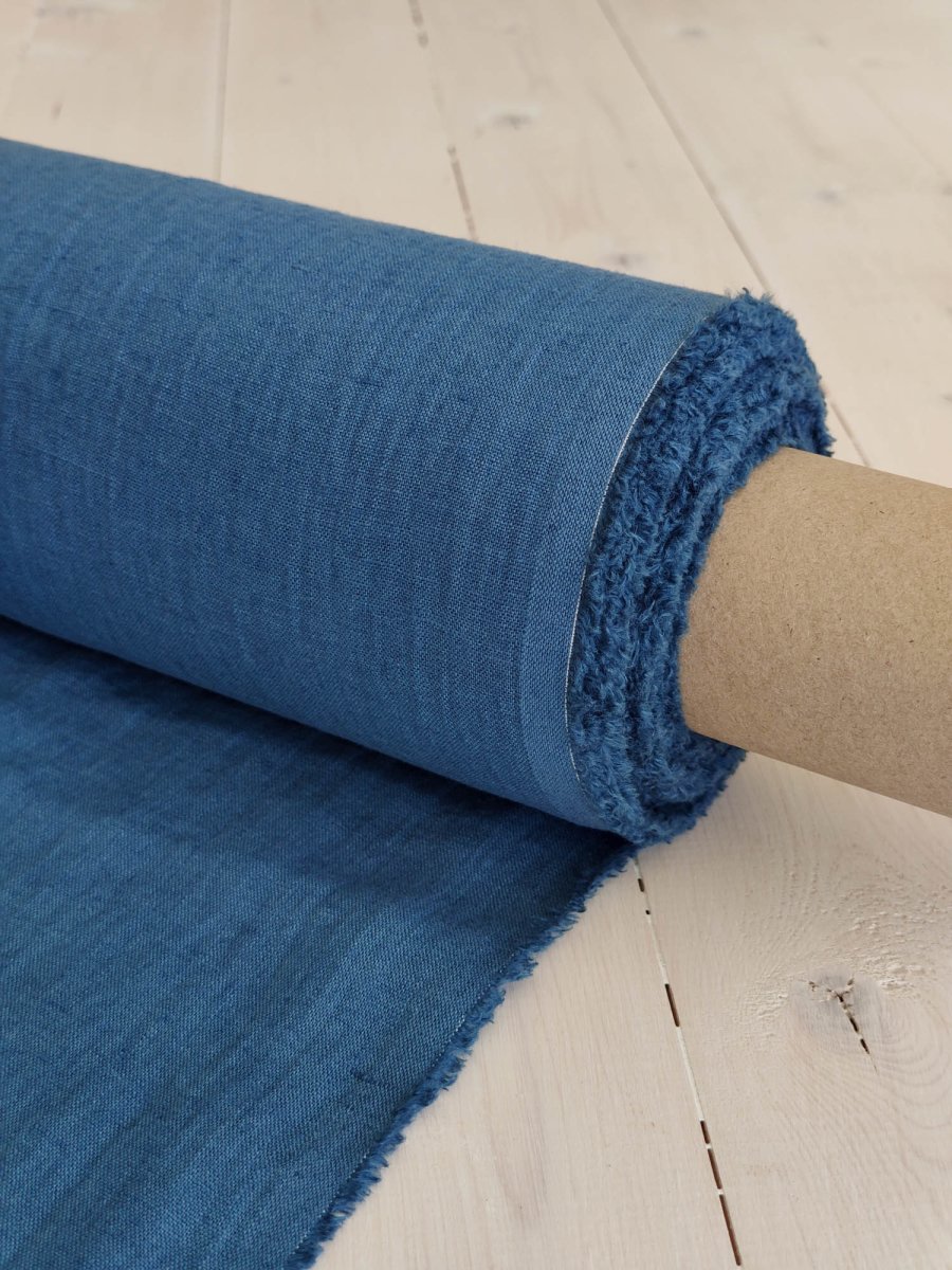 Cornflower blue linen fabric - earthytextiles