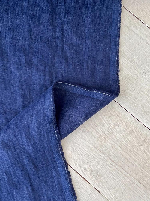Navy Peony Linen Fabric